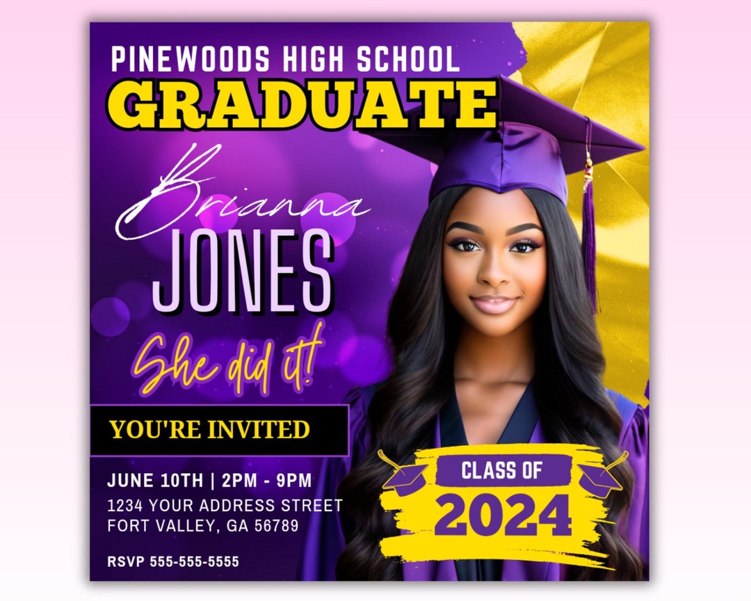 Purple Graduation Party Flyer: Canva Template (digital Download) - Etsy