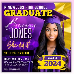 Purple Graduation Party Flyer: Canva Template (digital Download) - Etsy