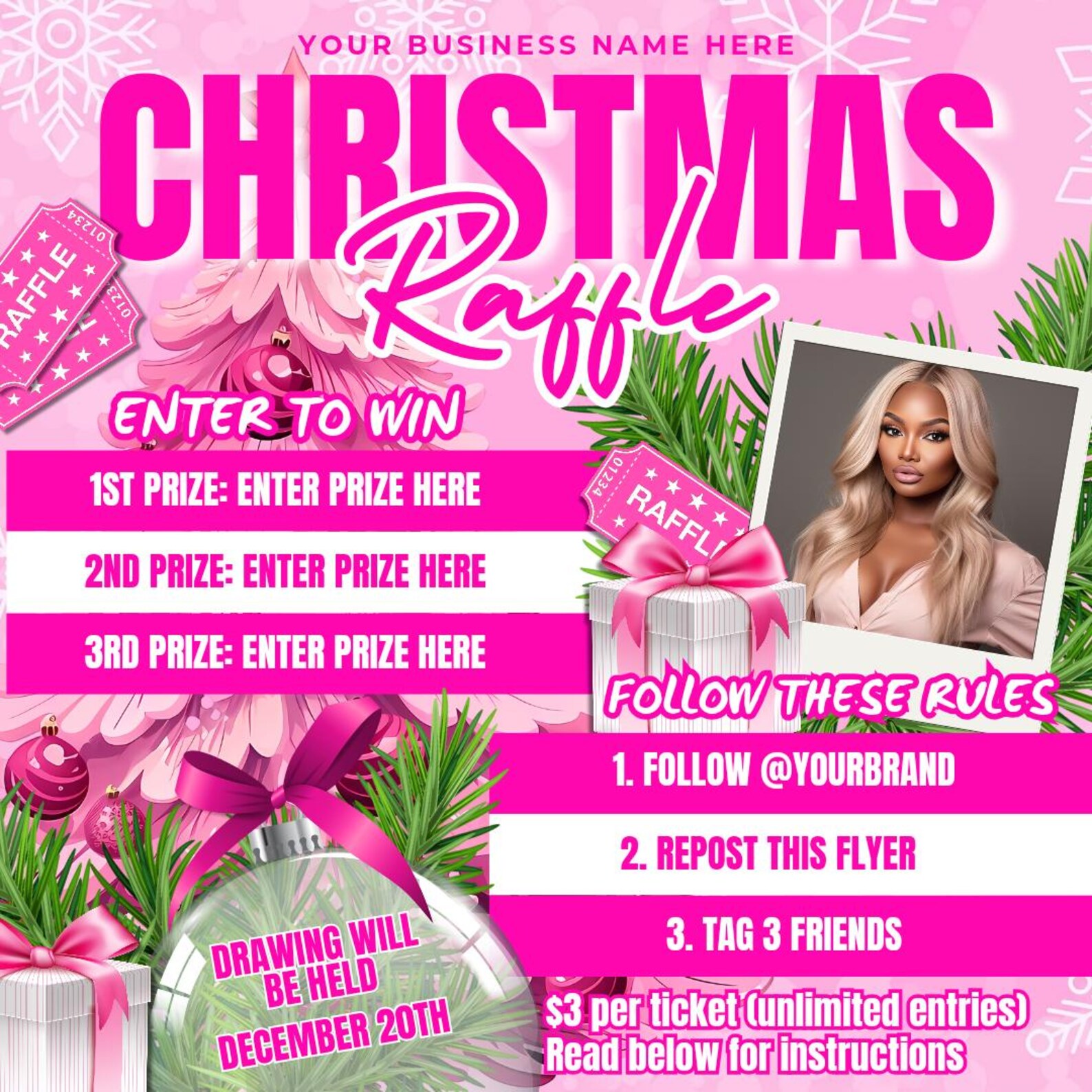 Christmas Raffle Flyer: Hair, Braids, Nail, Lash, Makeup (canva ...