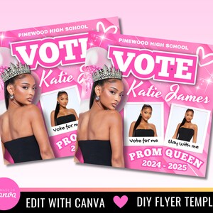 Pink Vote Prom Queen Flyer, Prom Queen Campaign Flyer, High School ...