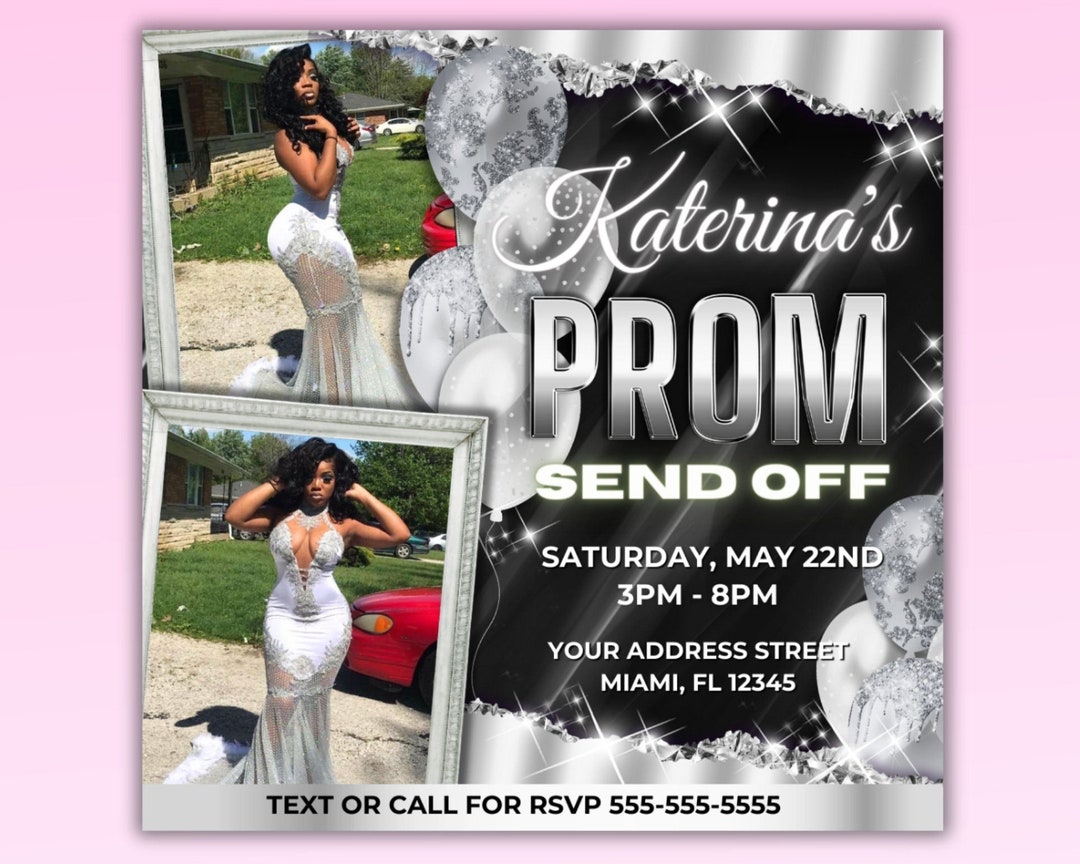 Silver Prom Send off Flyer, Prom Send off Invitation, Prom Party Flyer ...