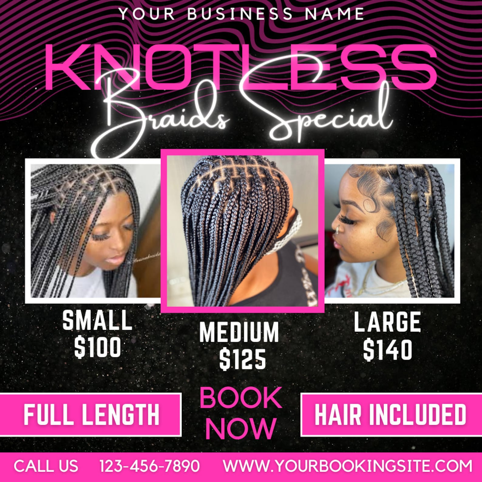 Knotless Braids Special Flyer Template, Braid Sale Flyer, Price List ...