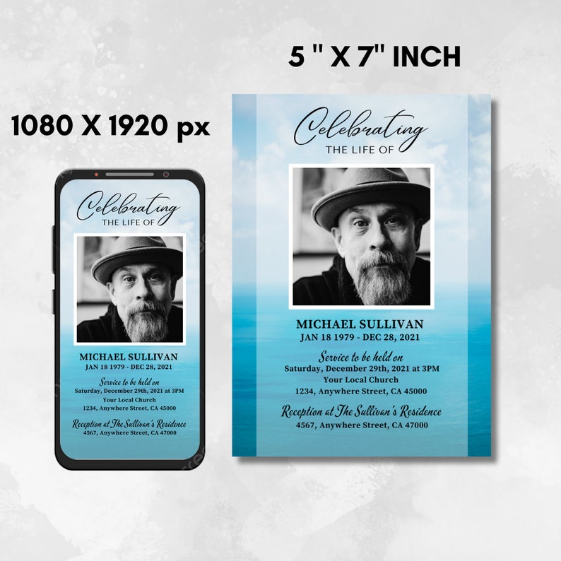 Blue Sky Funeral Evite Electronic Celebration of Life - Etsy