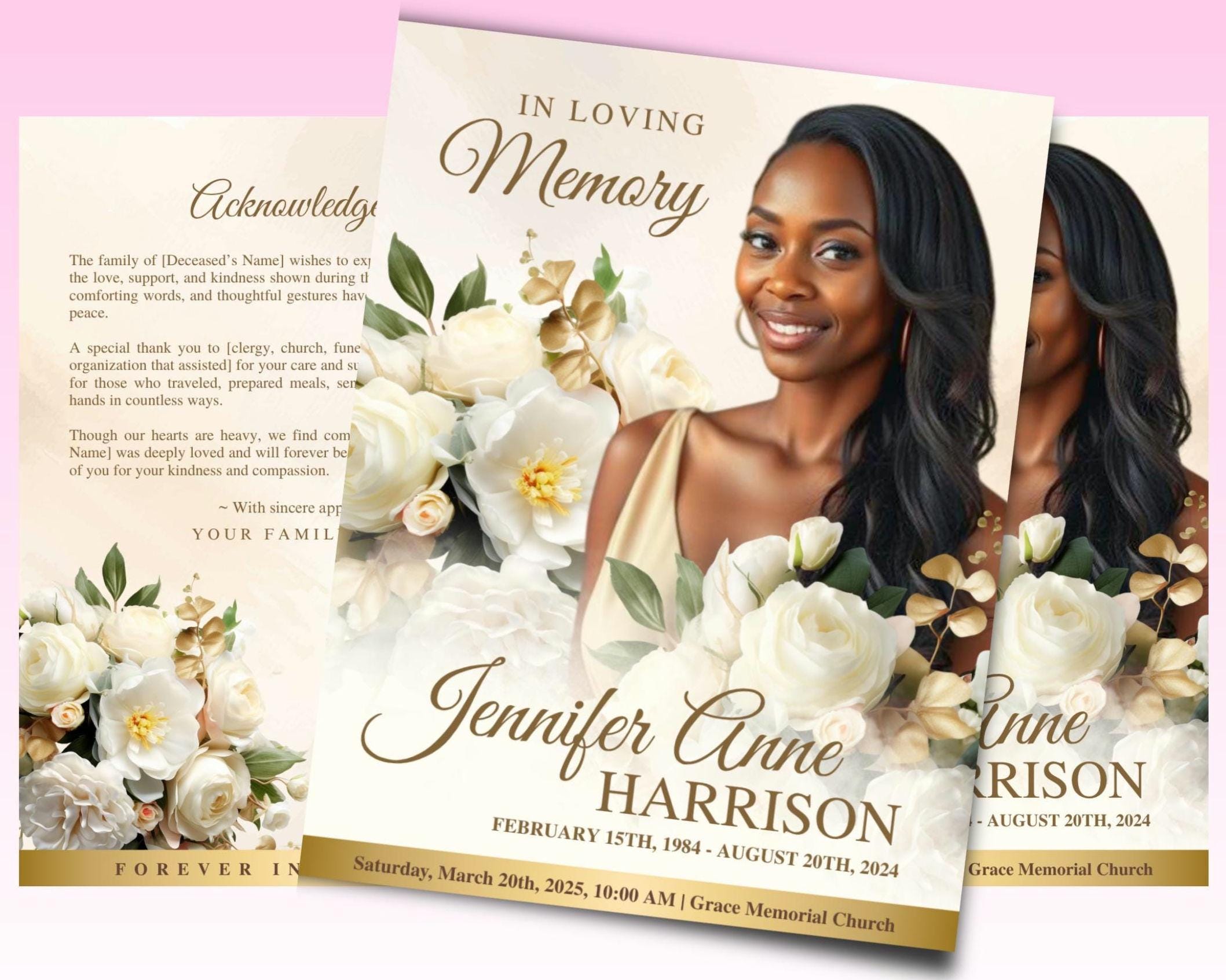 Beige Roses Funeral Program Template: 8-page Memorial (canva Template ...