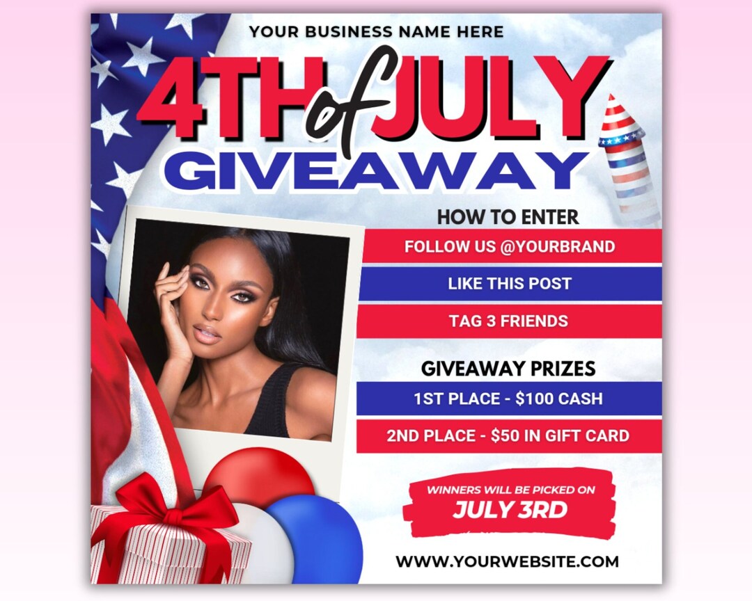 4th of July Giveaway Flyer, 4th of July Giveaway Away Flyer, 4th of ...