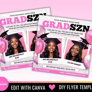 Graduation Booking Flyer, Hair, Makeup, Nails Canva Template - Etsy