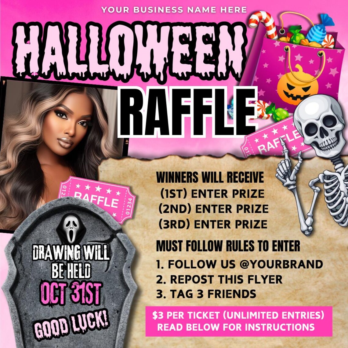 Halloween Raffle Flyer: DIY Canva Template - Etsy
