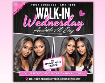 Walk Ins Flyer, Walk in Welcome Flyer Walk in Wednesday, Hair Booking ...