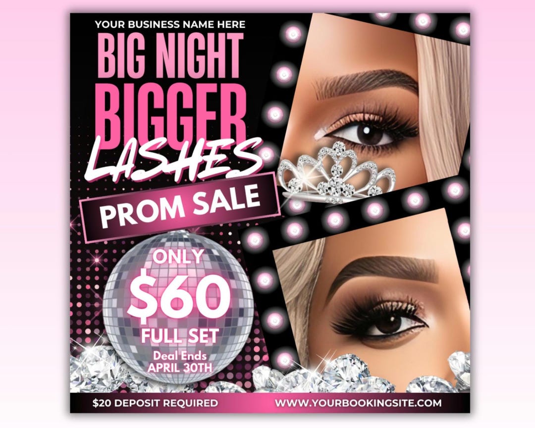 Prom Lash Sale Flyer, Prom Lash Special, Prom Booking Flyer, Lash Deal ...