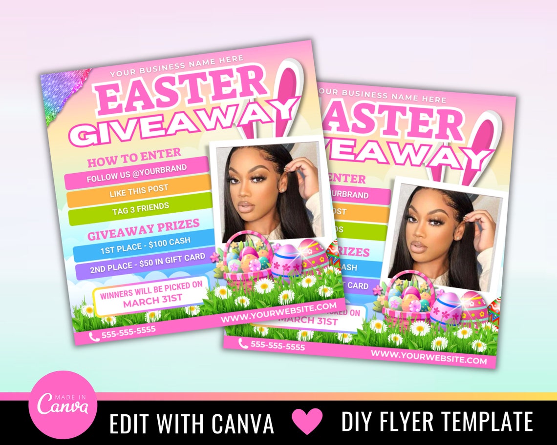 Easter Giveaway Flyer, Hair Braids, Makeup, Lashes Canva Template ...