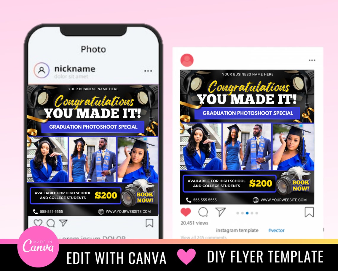 Graduation Photoshoot Flyer: Senior Portrait Template (canva, Digital ...