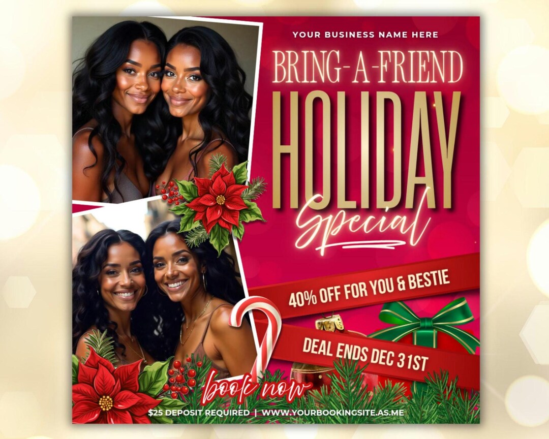 Holiday Bestie Deal Flyer, Christmas Bring A Friend, December Special ...