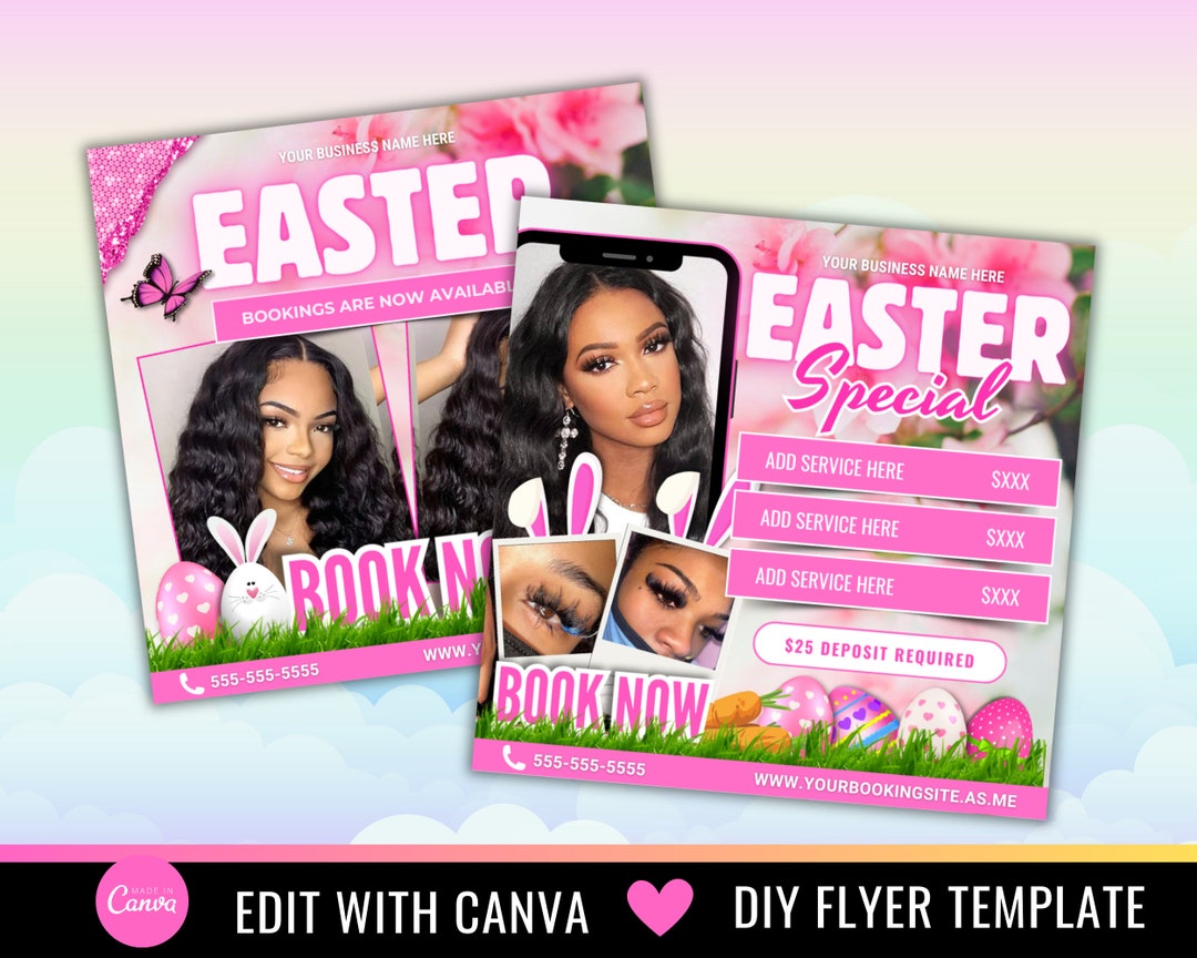 Easter Booking Flyer Template, Hair, Makeup, Nails (DIY Canva) - Etsy