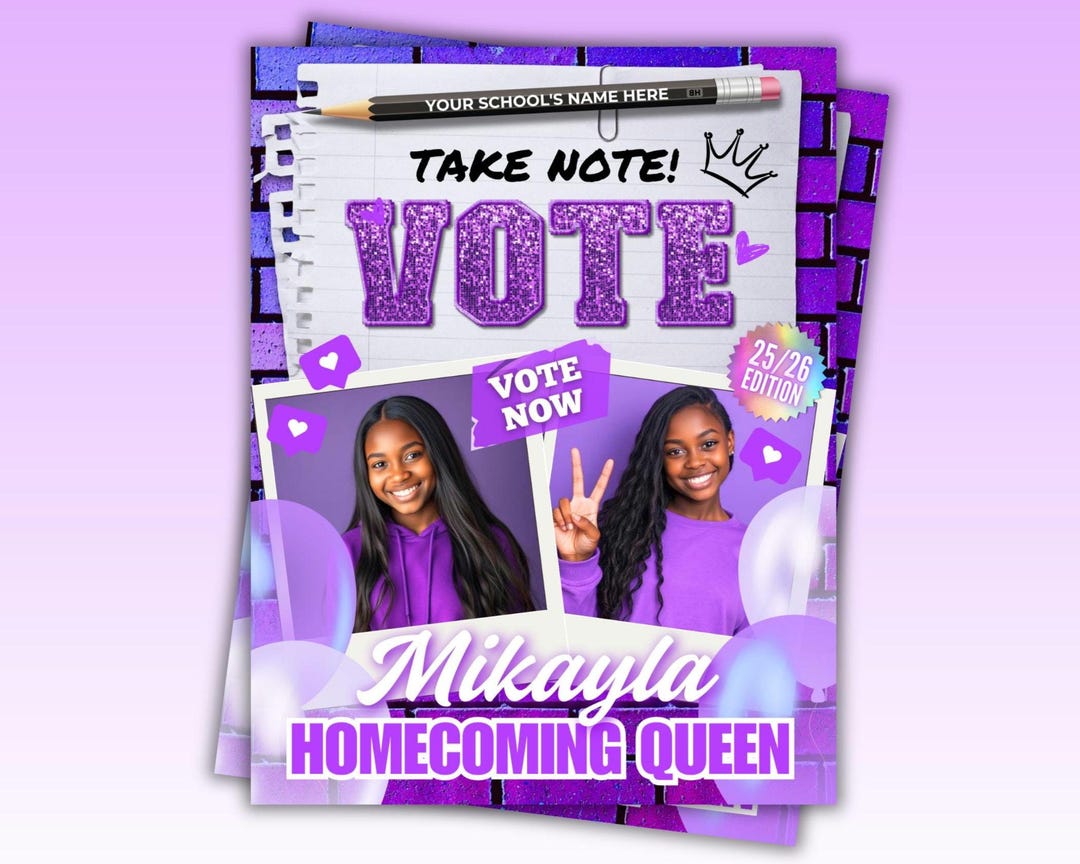 Purple Vote Homecoming Queen Poster: Canva Template (8.5" X 11") - Etsy