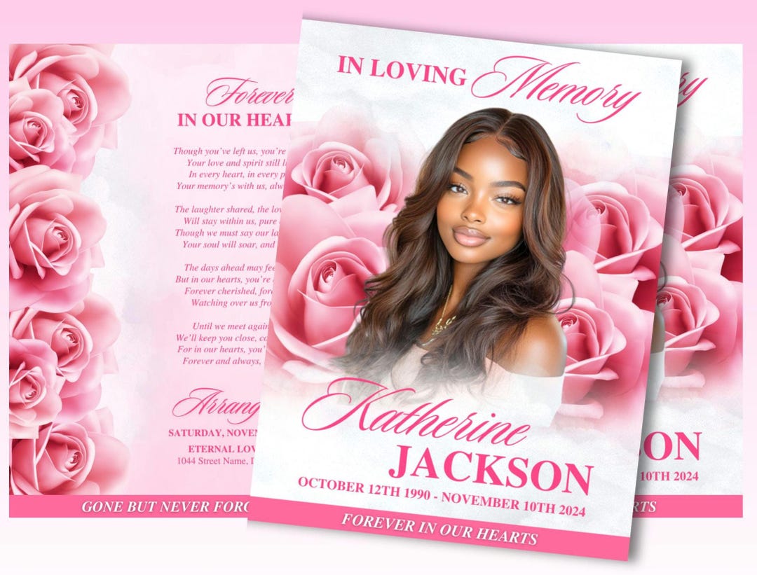Pink Roses Funeral Program Template: Celebration of Life (canva ...