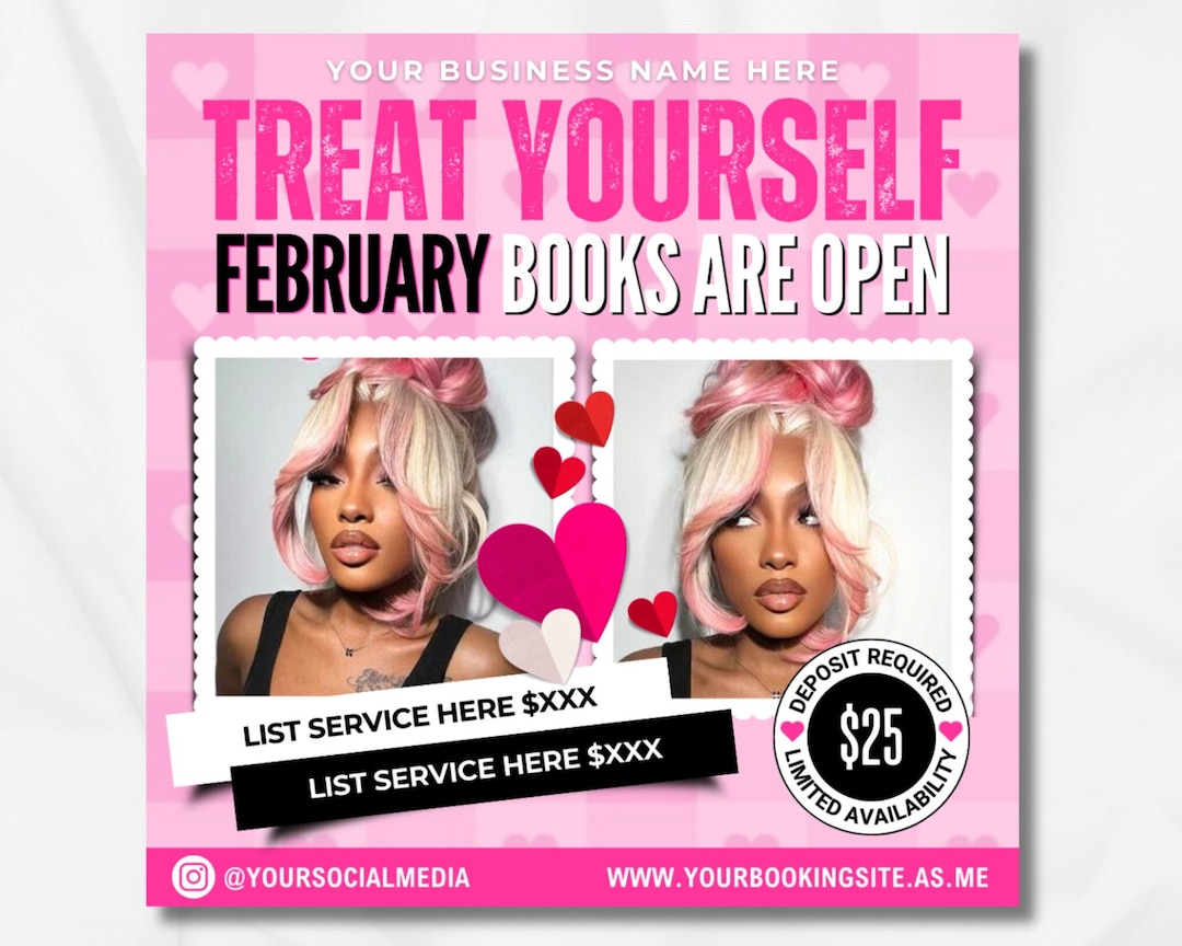 February Booking Flyer, Books Open, Valentine's Day Booking ...