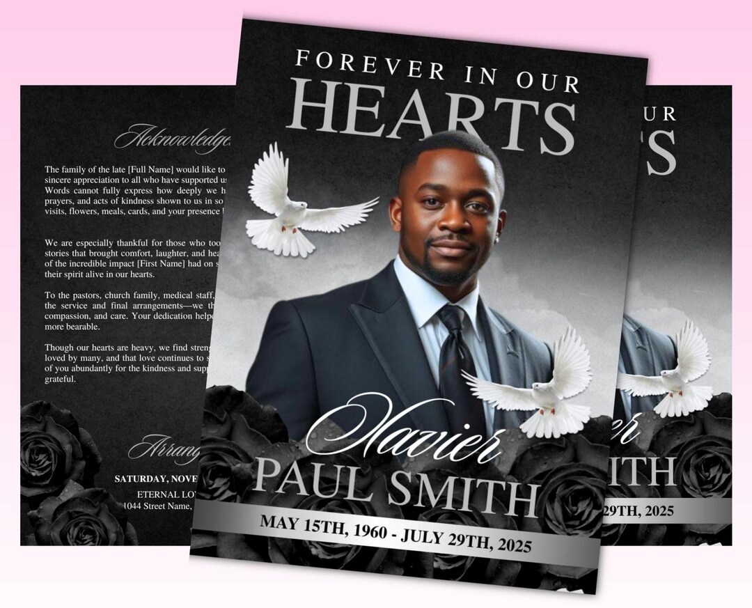 Black & Silver Funeral Program Template: 8-page Memorial (canva ...