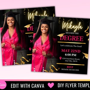 Red Gold Graduation Party Flyer: Celebration Invite (canva Template) - Etsy