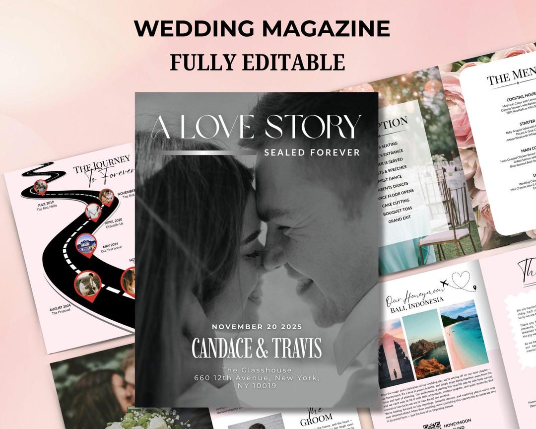 Wedding Magazine Program Template: 28 Page Wedding Booklet Bifold (DIY ...