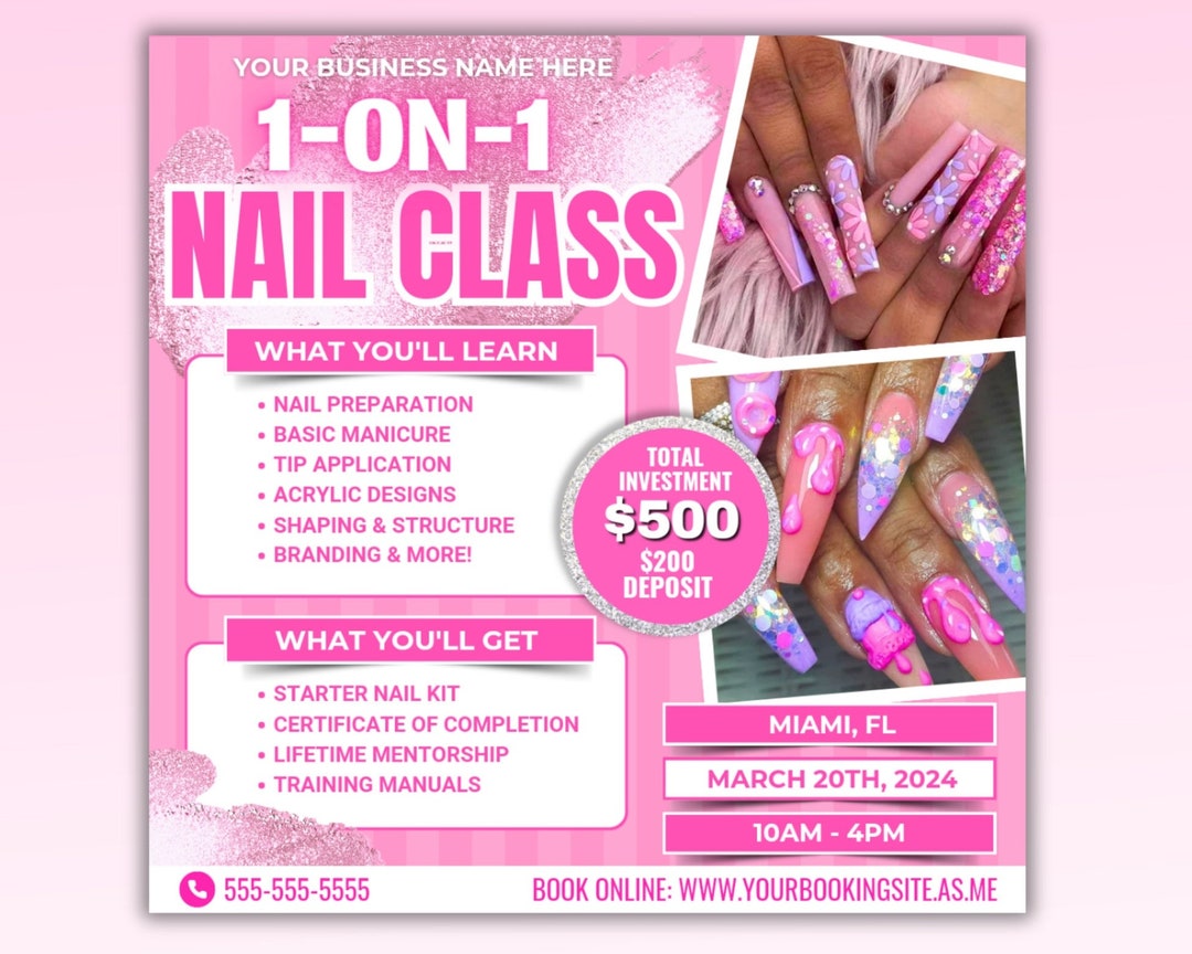Nail Class Flyer, Nail Training Flyer, 1 on 1 Nail Class, Nail Course ...