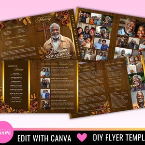 Rustic Brown Floral Funeral Program Template: Celebration of Life ...