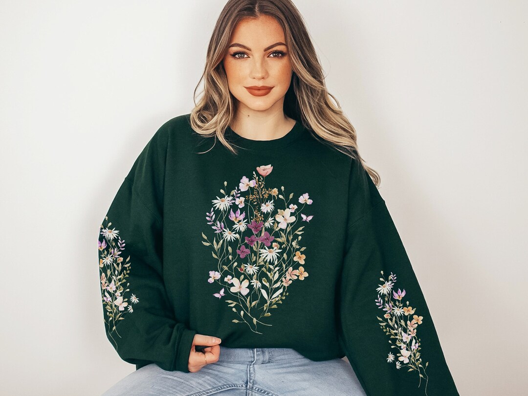 Cottagecore Pressed Flower Sweatshirt, Fairycore Floral Sweater, Garden ...