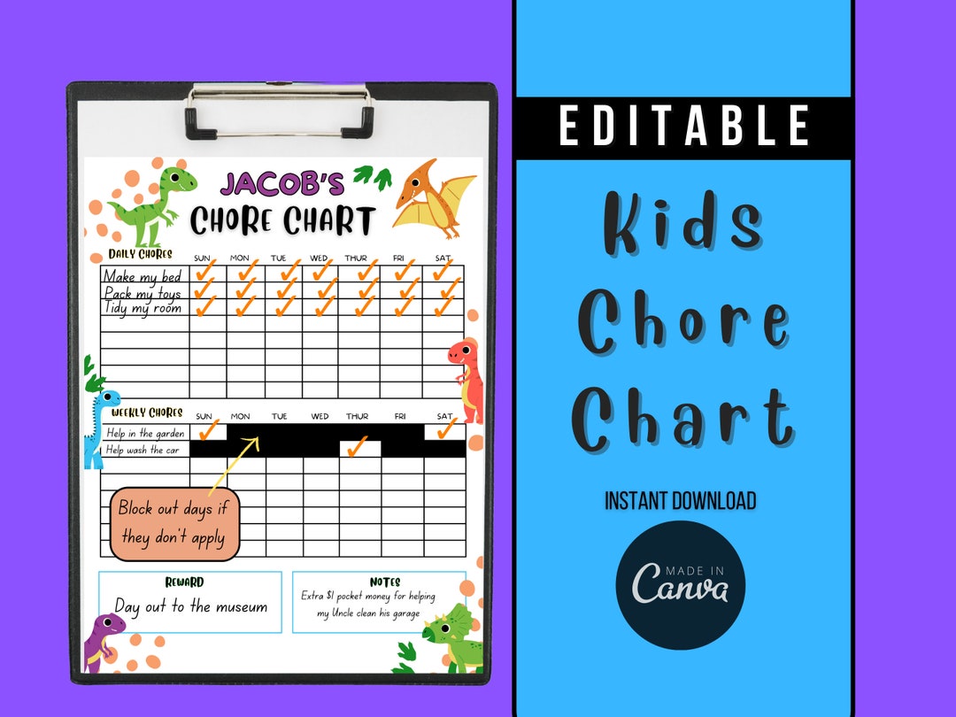 Kids Chore Chart, Chore Chart Printable, Customized Chore Chart, Family ...