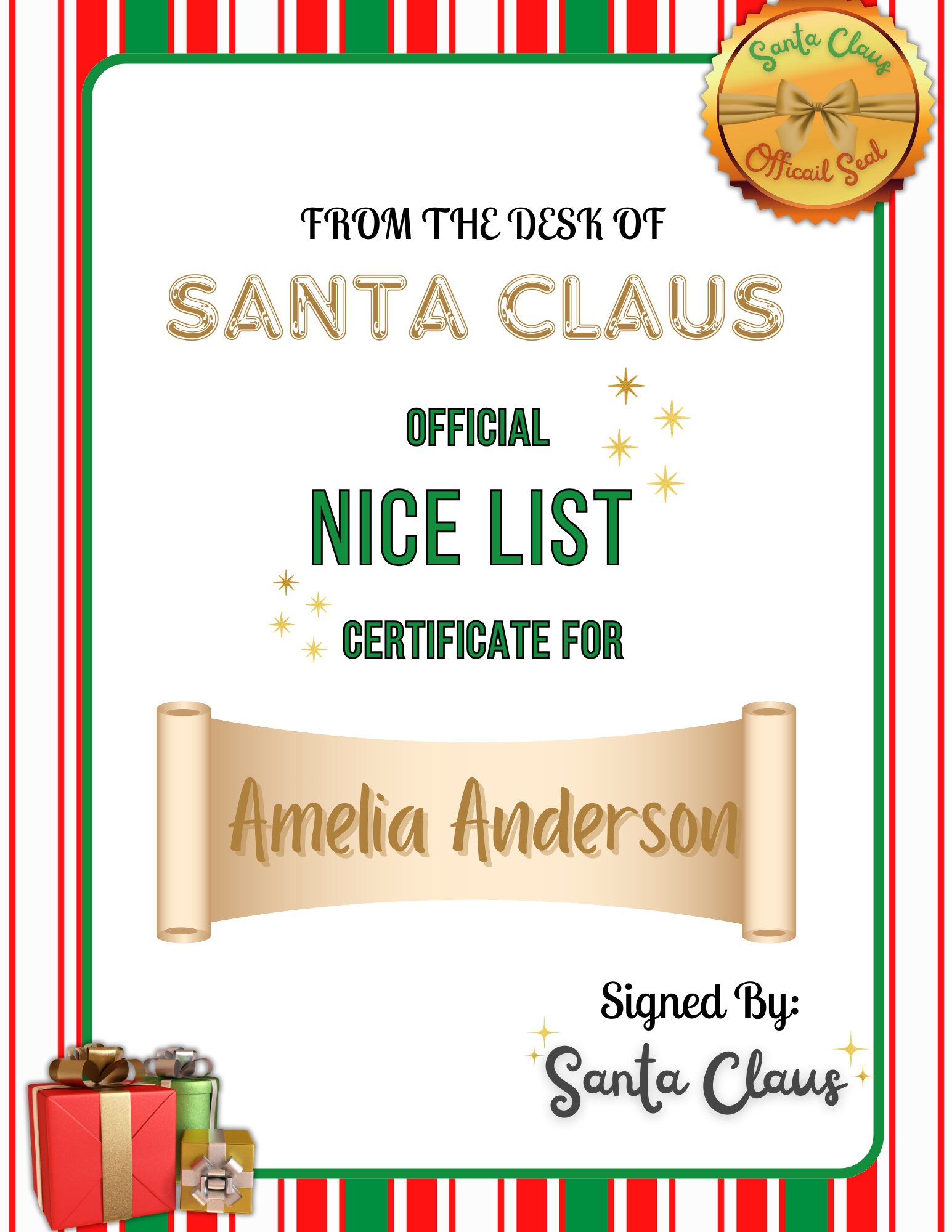 Letter From Santa Nice List Certificate Secret Santa Ideas - Etsy
