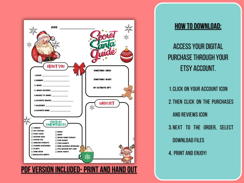 Secret Santa Questionnaire, Teacher Christmas Gift Idea, Gift, Work ...