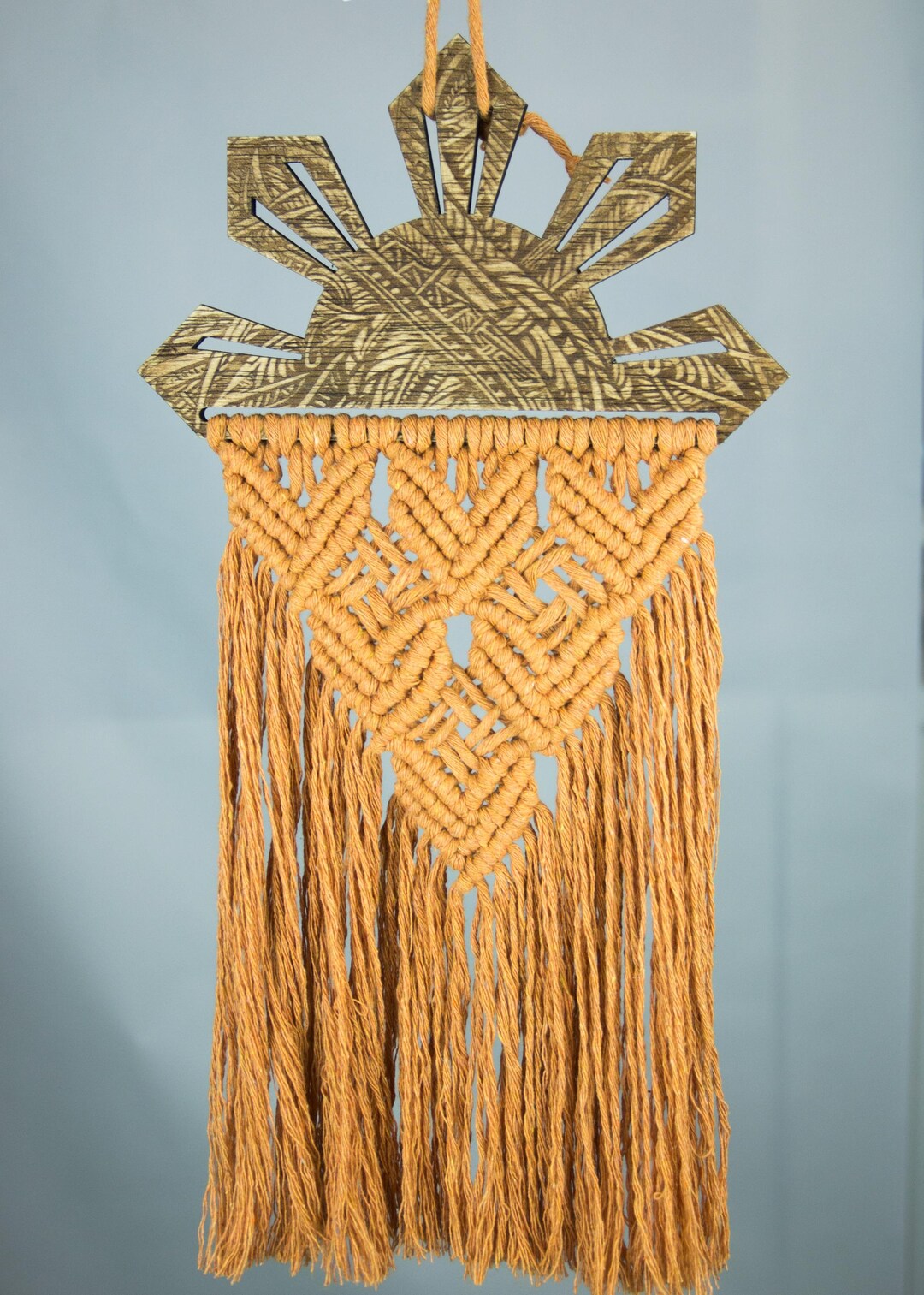 Handmade Filipino Sun Macrame. Laser Engraved Tribal Design Wall Art ...