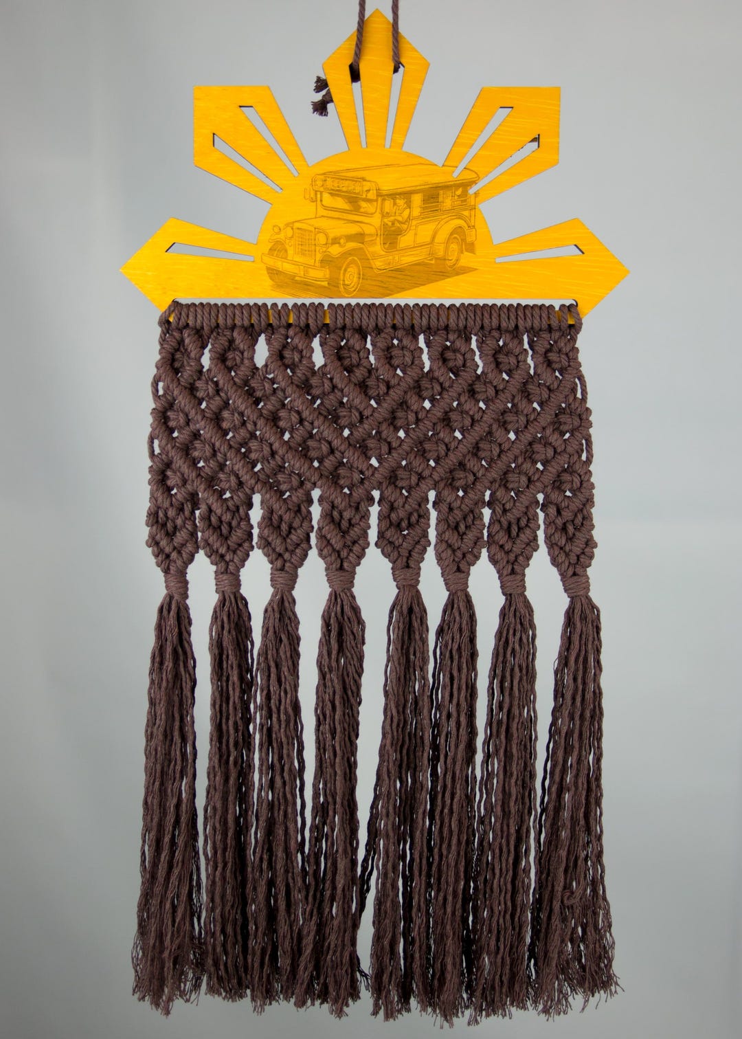 Handmade Filipino Sun Macrame. Laser Engraved Jeepney Design Wall Art ...