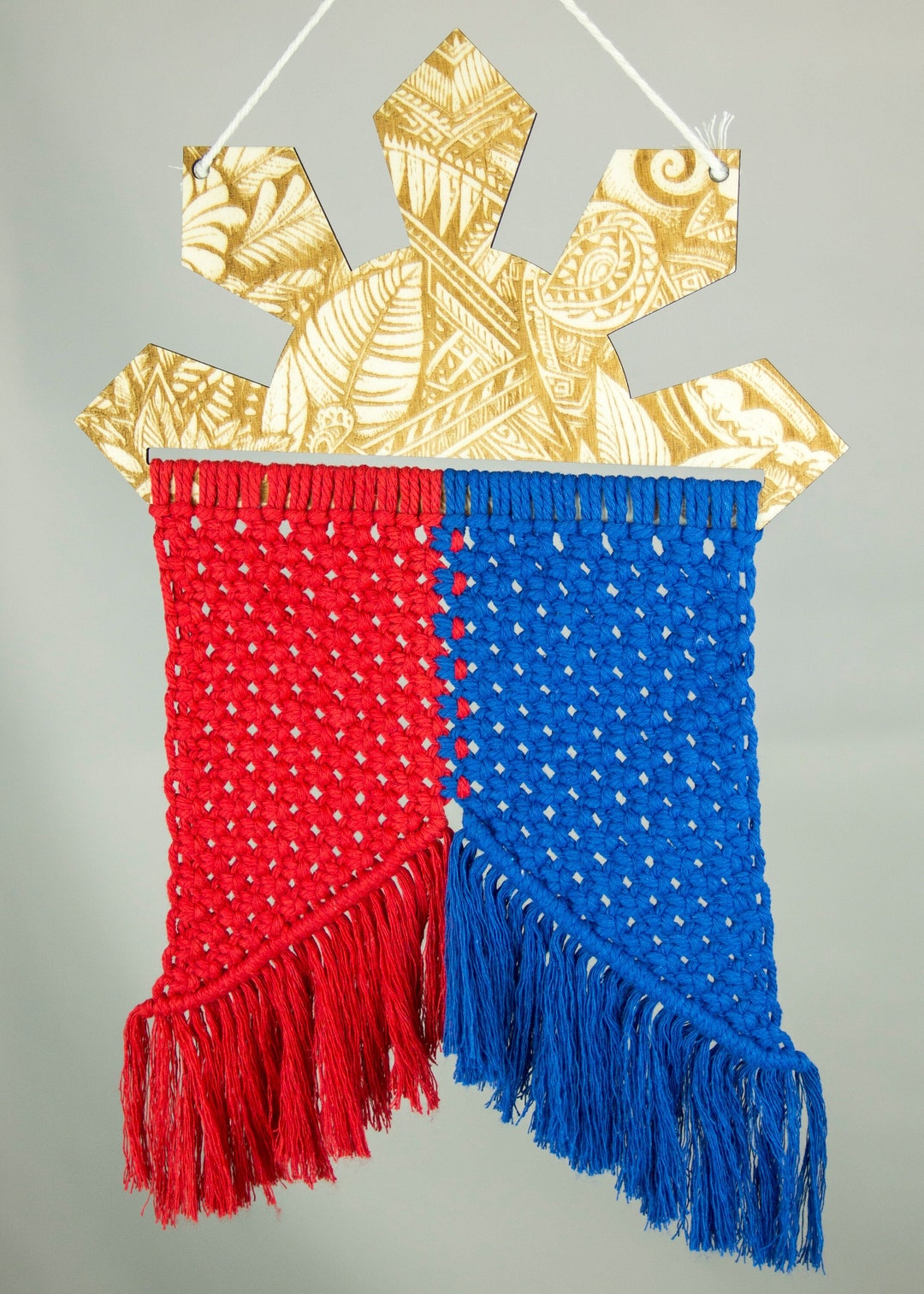 Handmade Filipino Sun Macrame. Laser Engraved Tribal Design Wall Art ...