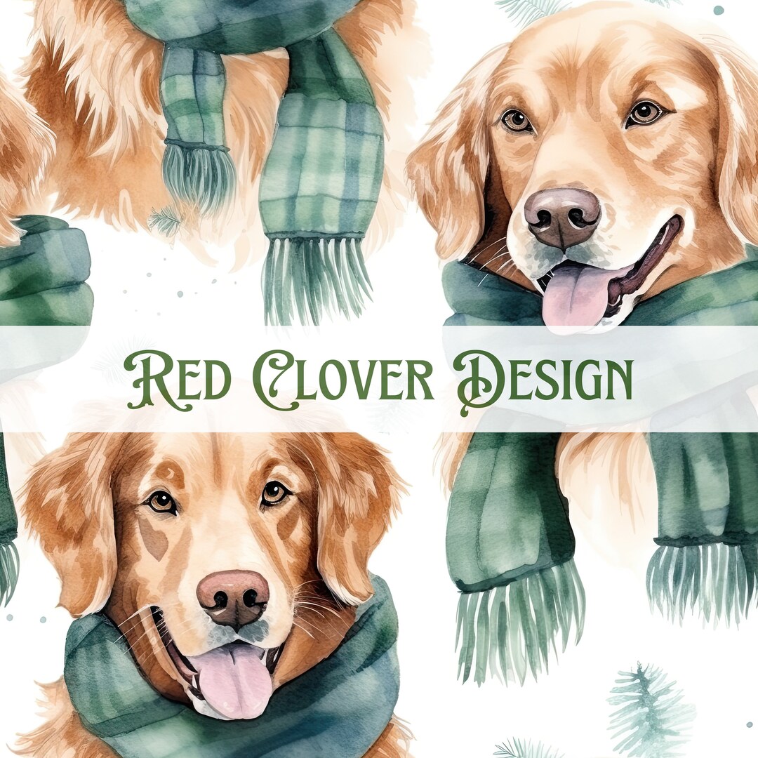 Winter Golden Retriever Seamless Pattern, Scarves Seamless Pattern, Dog ...