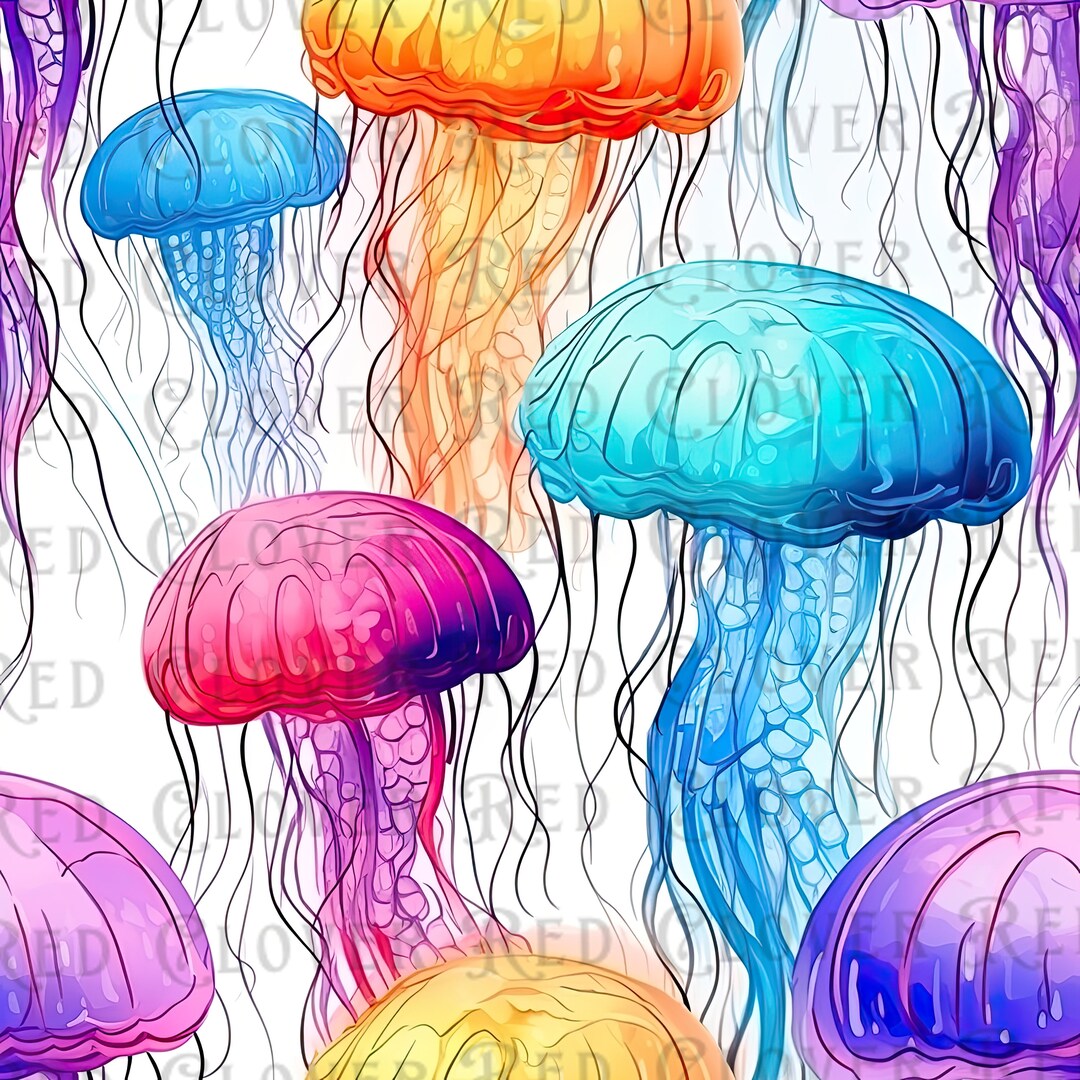 Watercolor Jellyfish Seamless Pattern, Fish Seamless Pattern, Rainbows ...