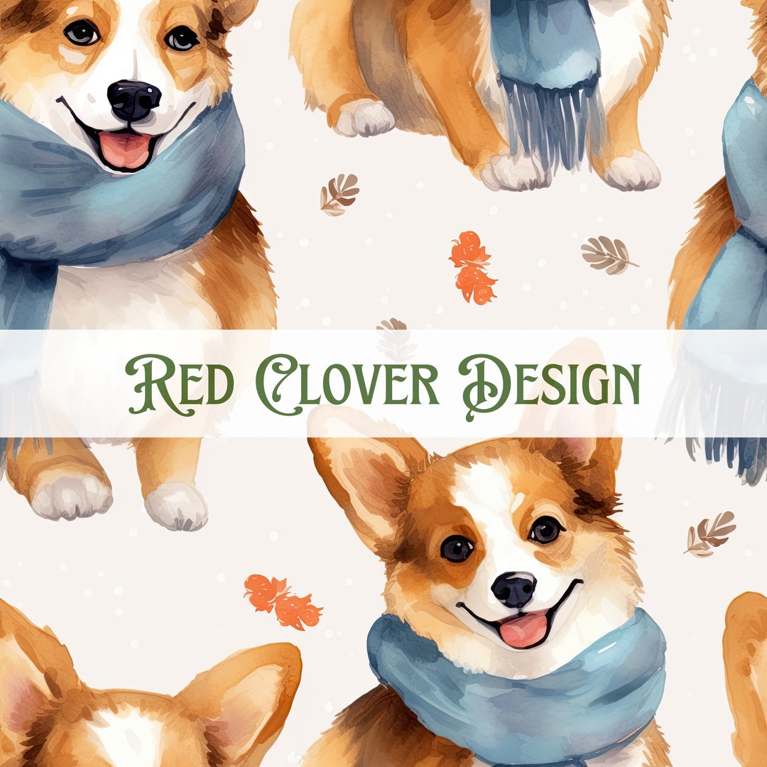 Winter Corgi Scarf Seamless Pattern, Scarves Seamless Pattern, Dog ...