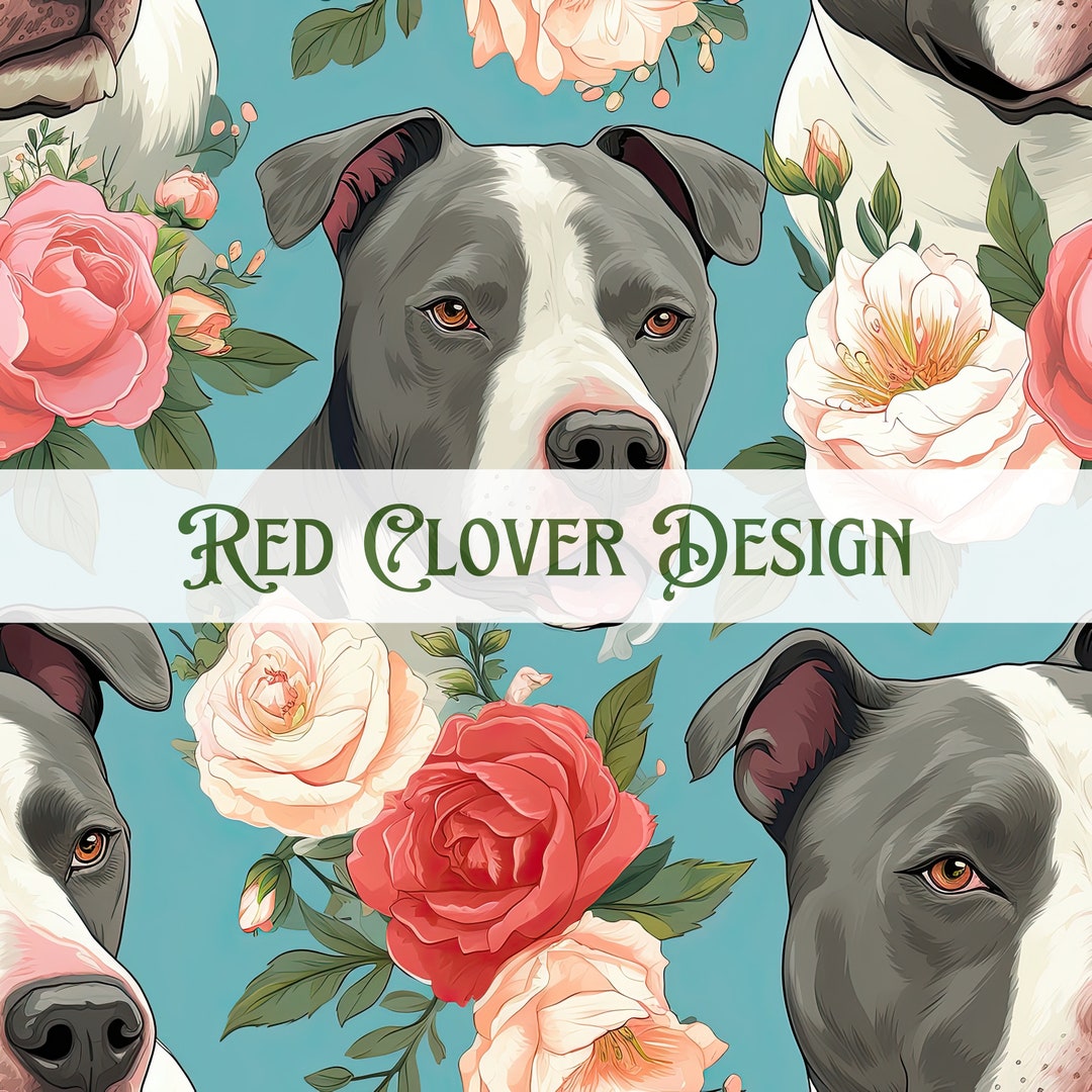 Pit Bulls Floral Seamless Pattern, Floral Seamless Pattern, Dog ...