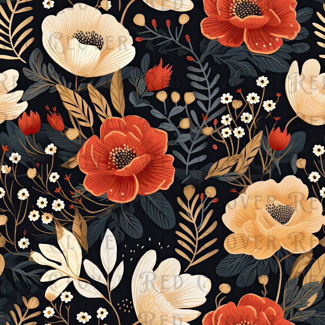 Orange and Cream Floral Seamless Pattern, Floral Seamless Pattern, Fall ...
