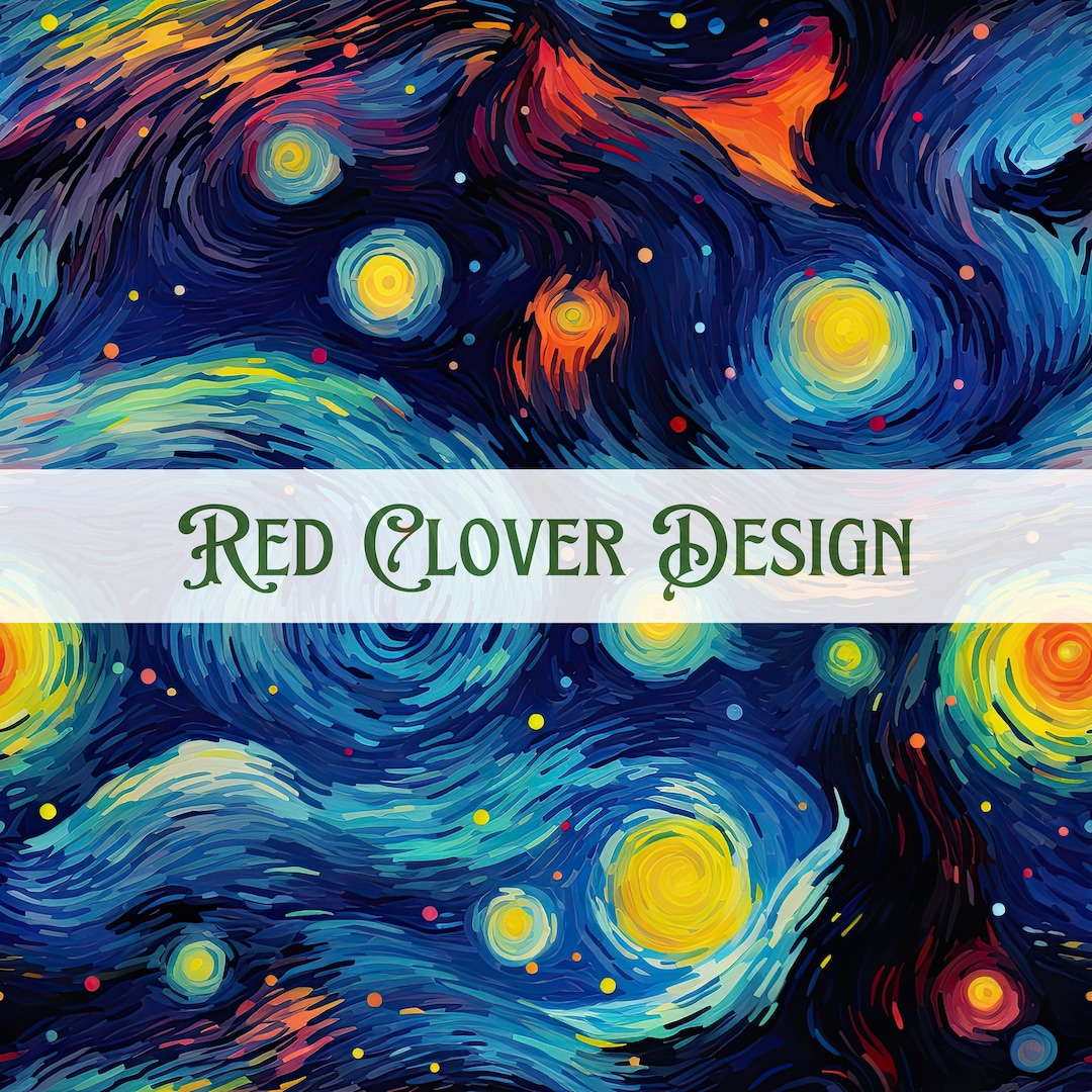 Starry Night Planets Seamless Pattern, Stars Seamless Pattern, Van Gogh ...