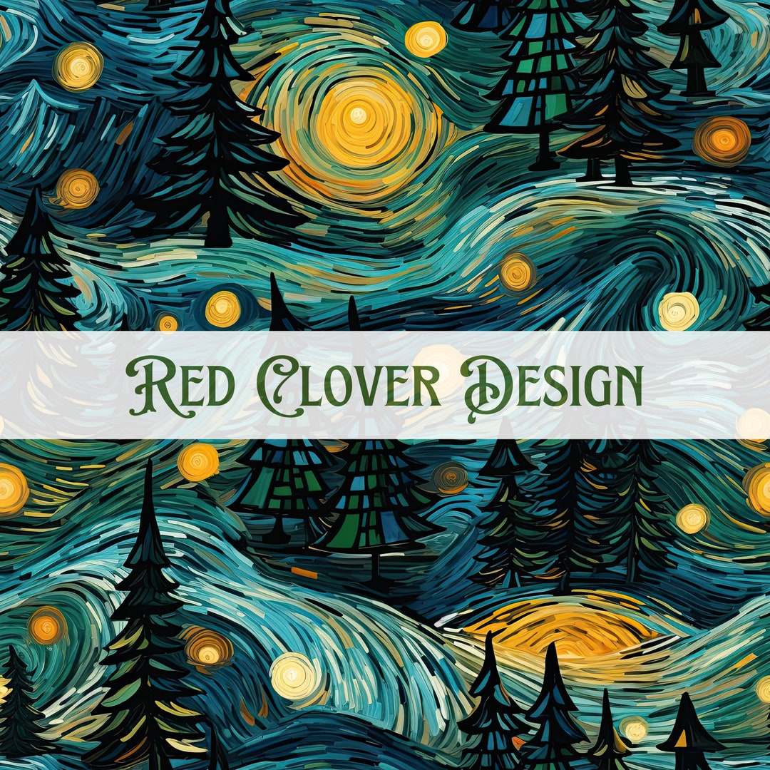 Forest Starry Night Seamless Pattern, Stars Seamless Pattern, Van Gogh ...