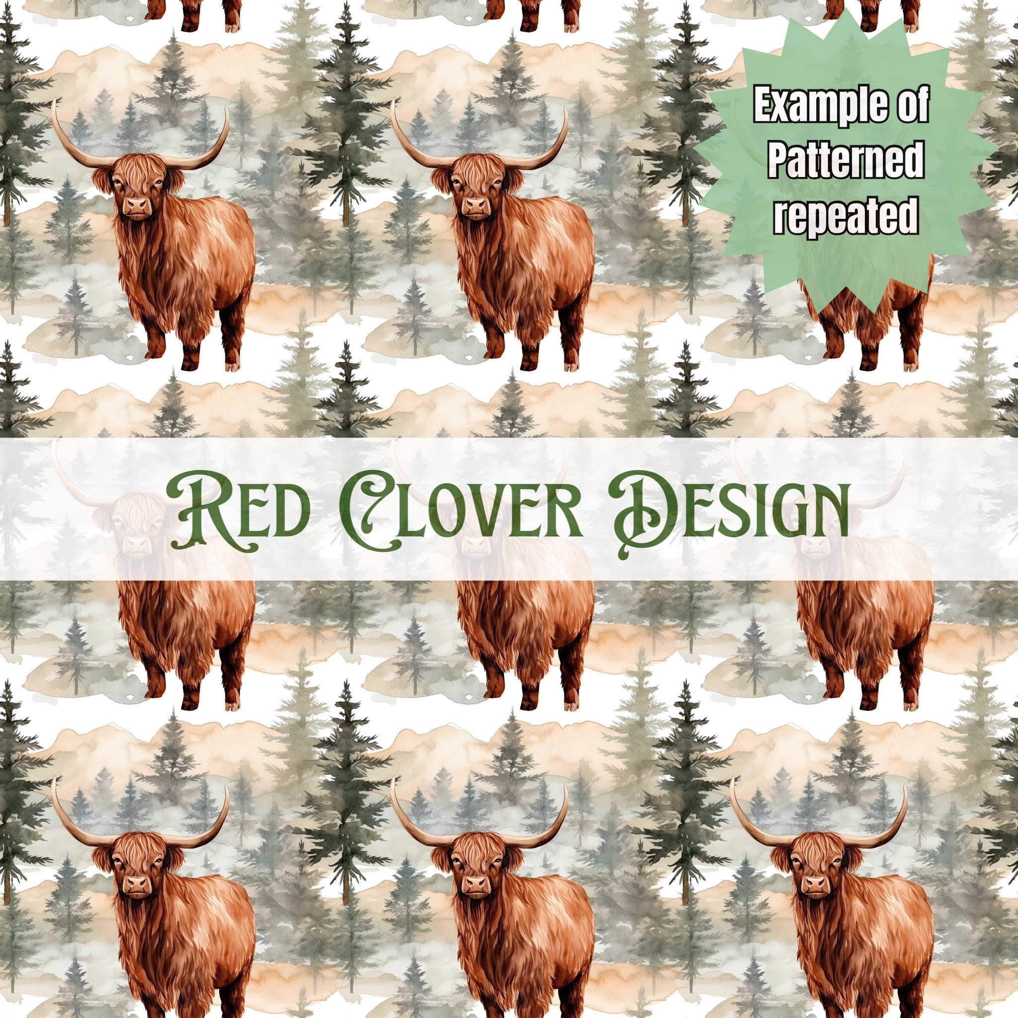 Highland Cow and Pines Seamless Pattern, Trees Seamless Pattern, Cows ...