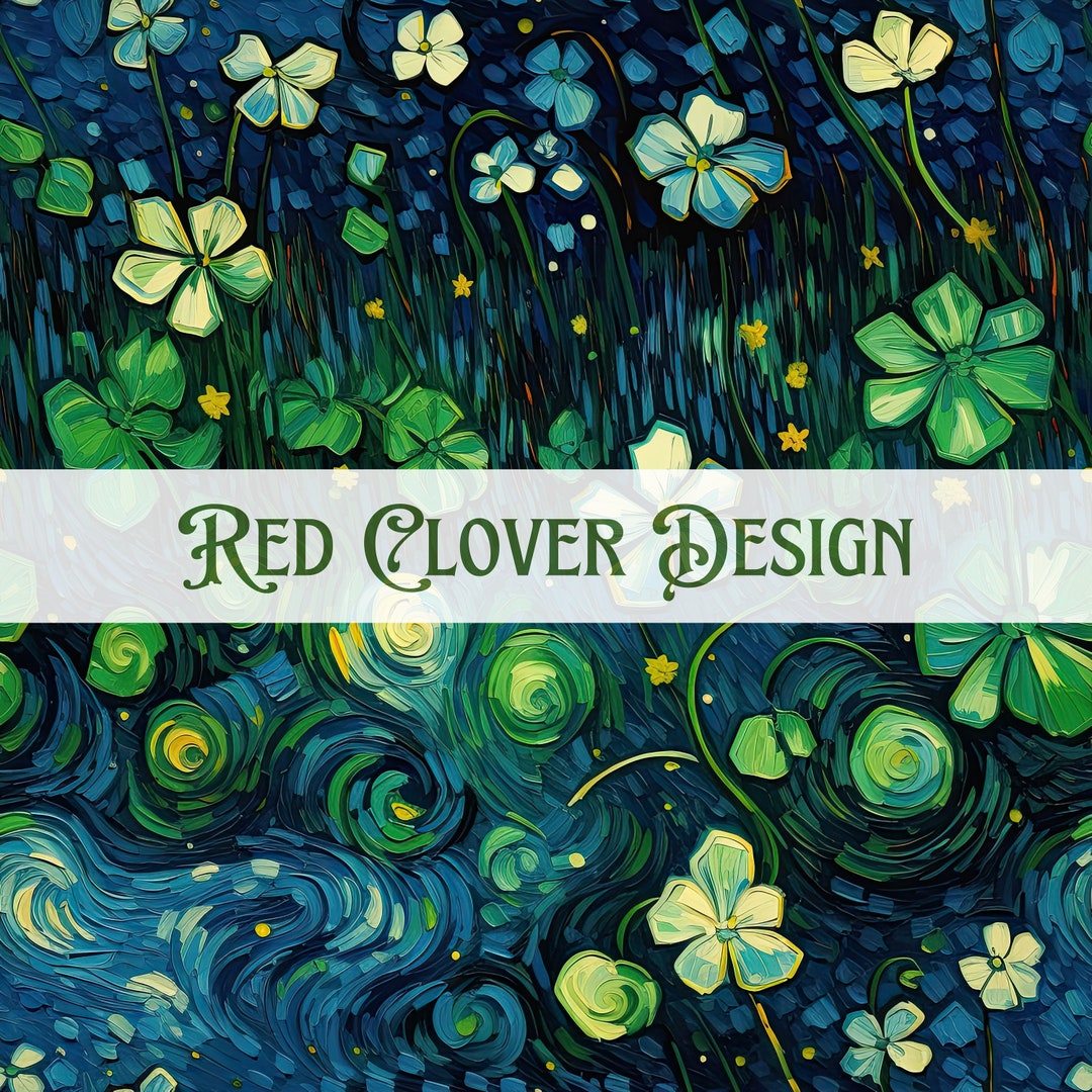 Starry Night Clover Seamless Pattern, Shamrock Seamless Pattern, Van ...