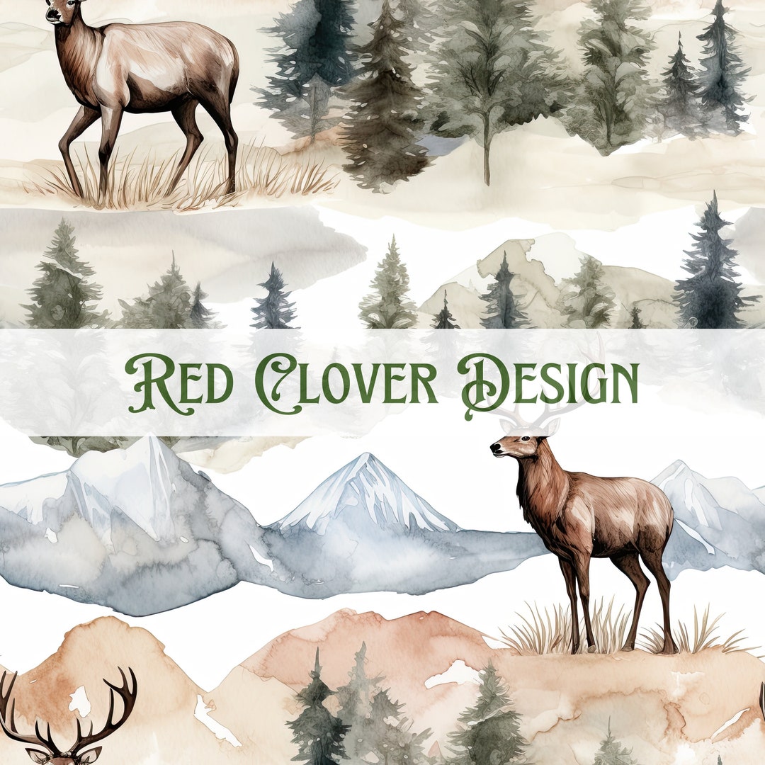 Mountain Elk Seamless Pattern, Pines Seamless Pattern, Elk Seamless ...