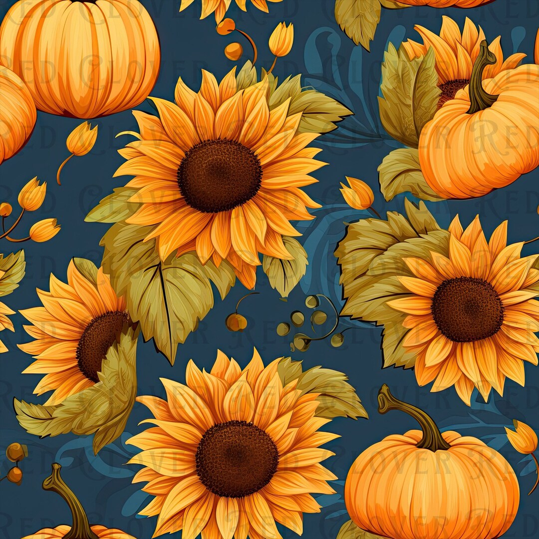 Sunflower and Pumpkins Seamless Pattern, Sunflowers Seamless Pattern ...
