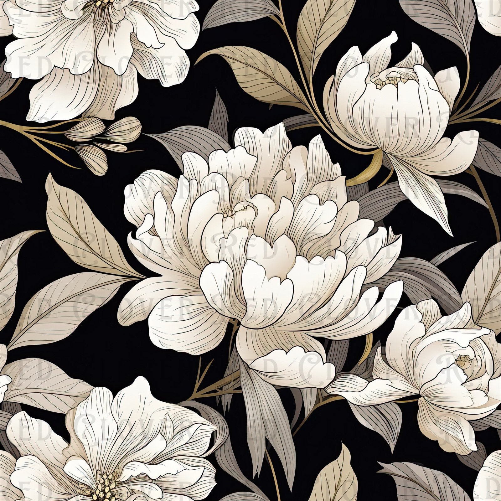 Black and White Floral Seamless Pattern, Floral Seamless Pattern ...