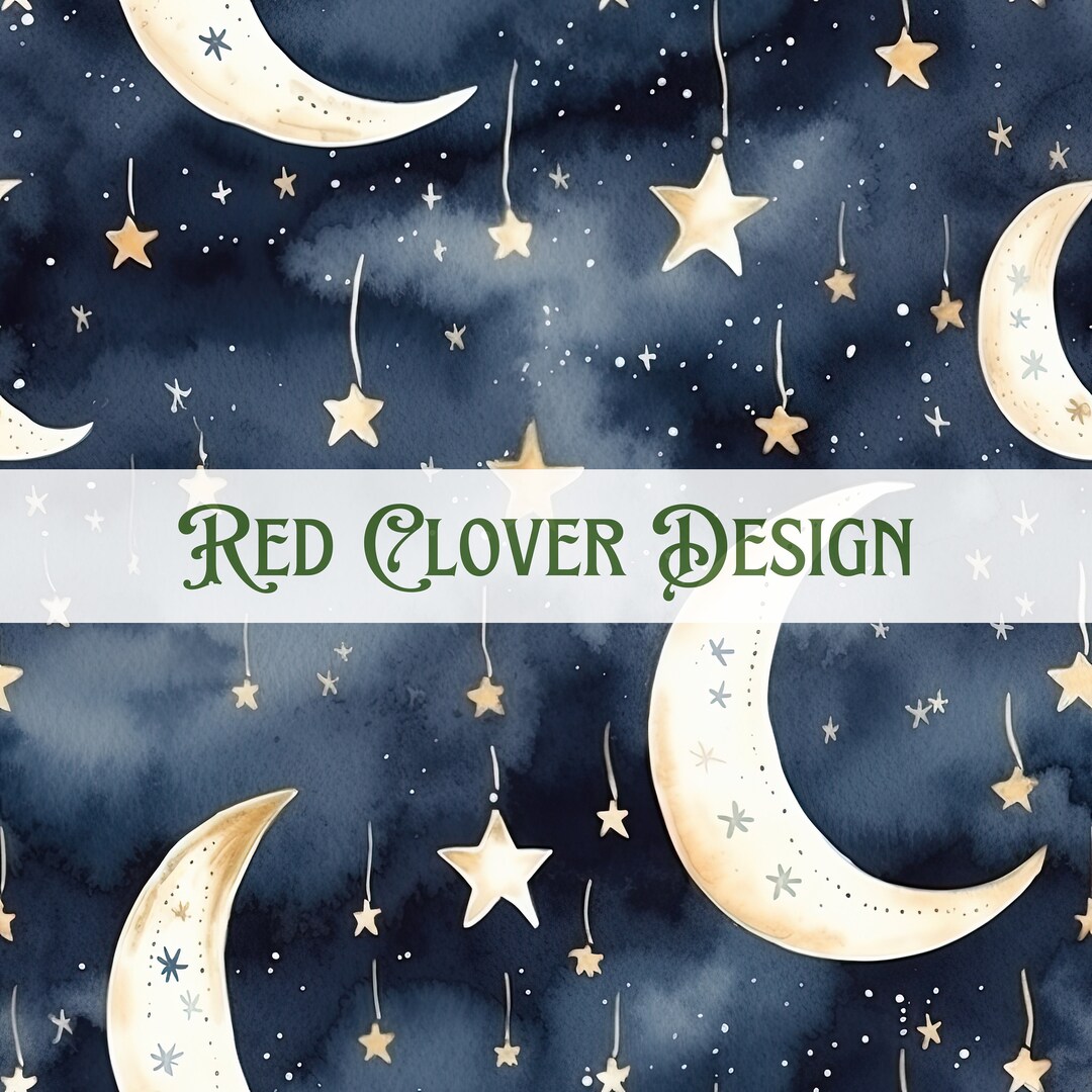 Moon and Falling Stars Seamless Pattern, Stars Seamless Pattern, Stars ...