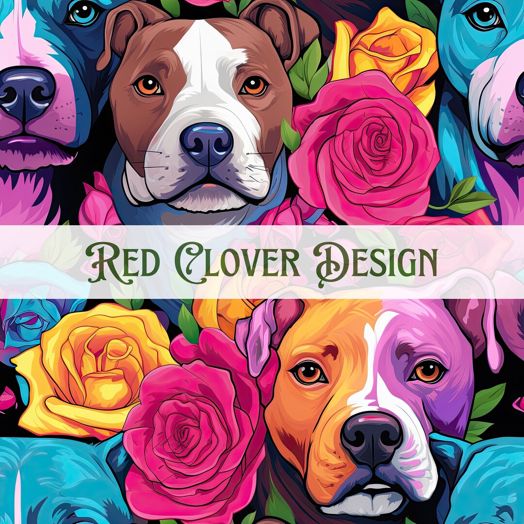 Pit Bulls Floral Seamless Pattern, Floral Seamless Pattern, Dog ...
