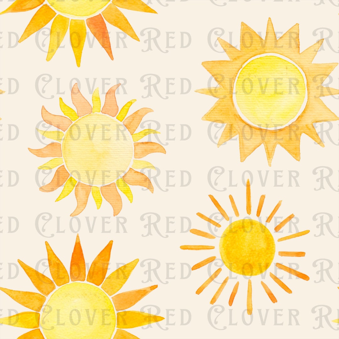 Boho Watercolor Suns Seamless Pattern, Sun Seamless Pattern, Retro ...