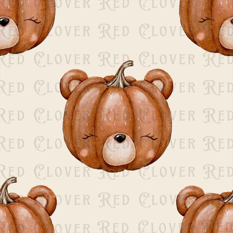 Bears Pumpkins Seamless Pattern, Woodland Seamless Pattern, Bear Cub ...