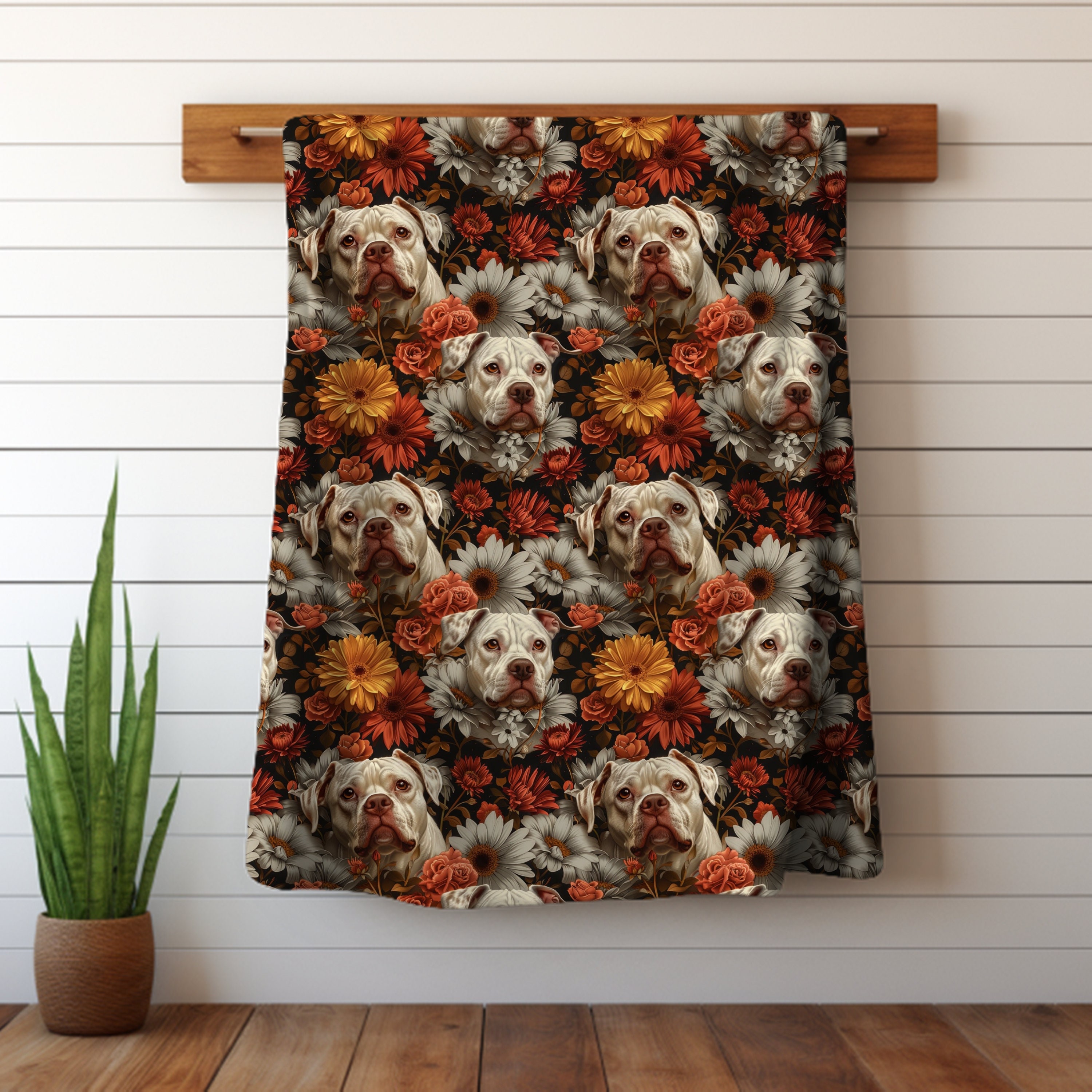 White Pit Bulls Floral Seamless Pattern, Floral Seamless Pattern, Dog ...