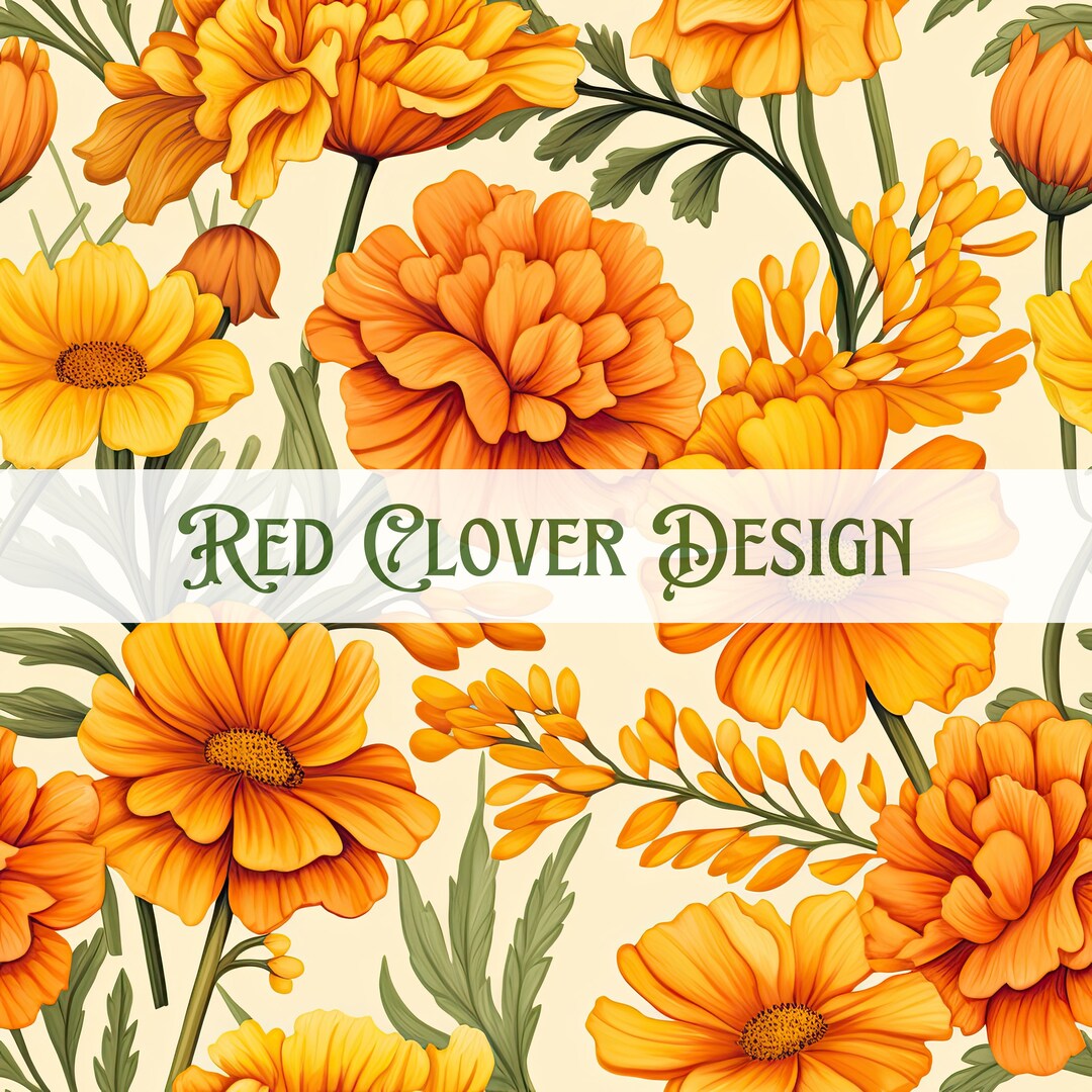Watercolor Marigolds Floral Seamless Pattern, Floral Seamless Pattern ...